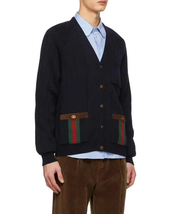 Gucci V-neck Knitted Cardigan With Web Detail