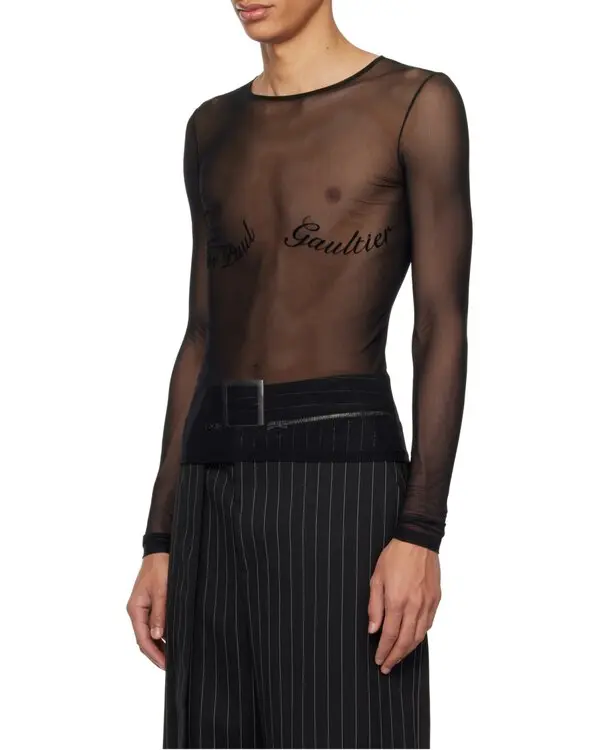 JEAN PAUL GAULTIER Sheer Logo Long Sleeve Top