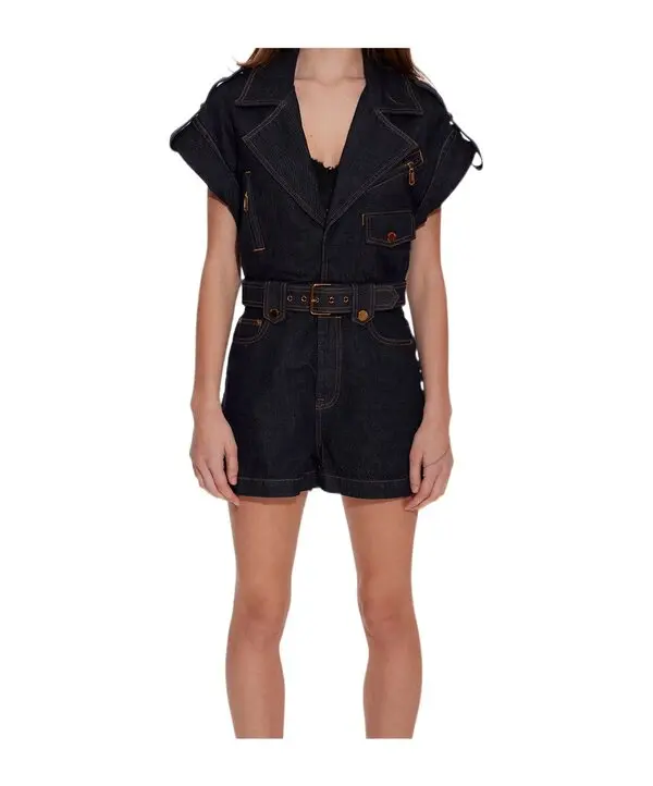 Zimmermann Short-sleeved Denim Jumpsuit With Lace And Button Detail - Black