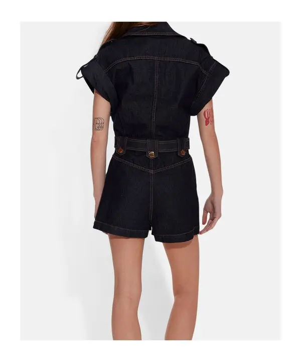 Zimmermann Short-sleeved Denim Jumpsuit With Lace And Button Detail