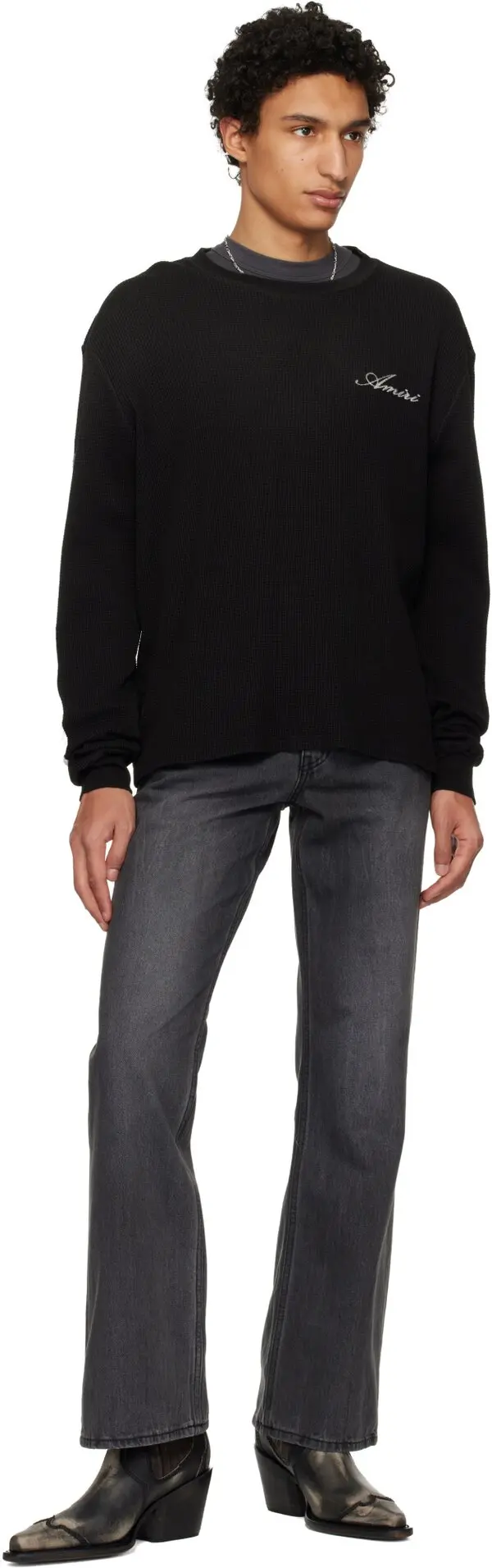 Amiri Logo Embroidered Long-sleeved T-shirt - Black
