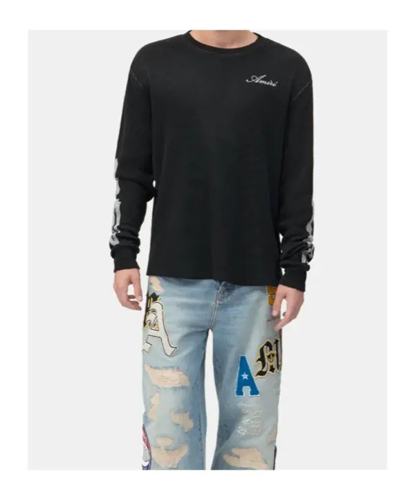 Amiri Logo Embroidered Long-sleeved T-shirt - Black