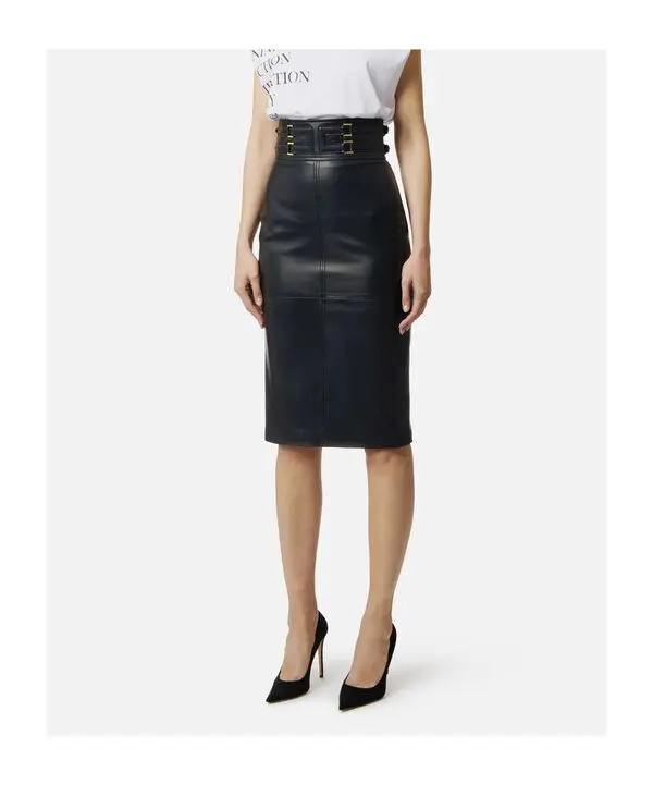 Elisabetta Franchi Leather Skirt With Embossed Logo