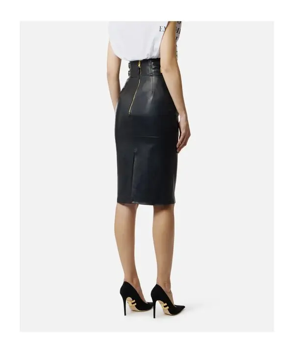 Elisabetta Franchi Leather Skirt With Embossed Logo
