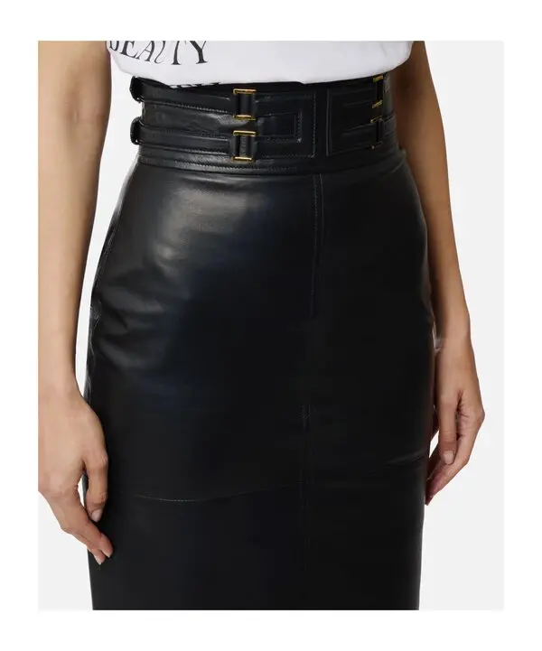 Elisabetta Franchi Leather Skirt With Embossed Logo