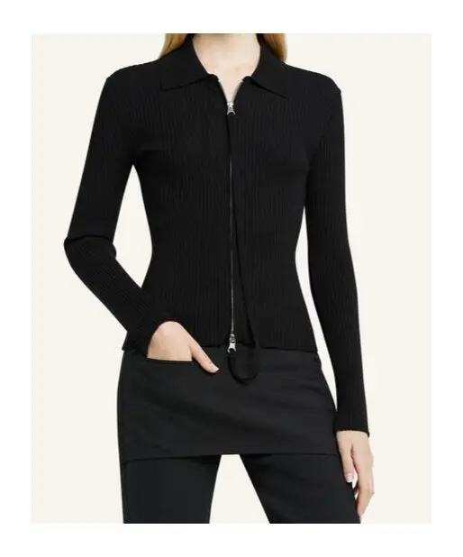 COURREGES Zip-up Cardigan With Bimetal Zipper And Knitted Chain