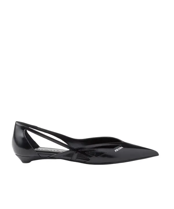 Prada Pointed-toe Cut-out Ballerinas - Black