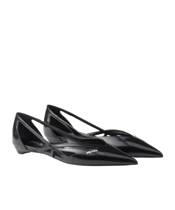 Prada Pointed-toe Cut-out Ballerinas - Black
