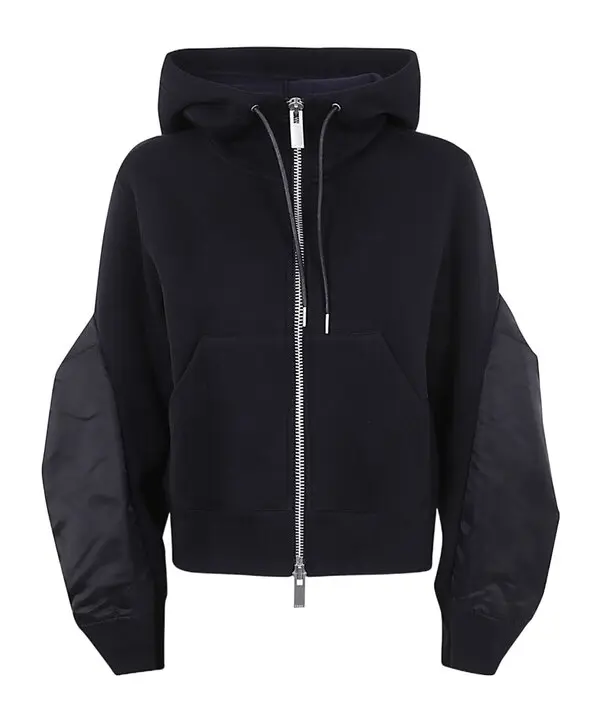 Sacai Panelled Zip-up Hooded Drawstring Jacket - Black