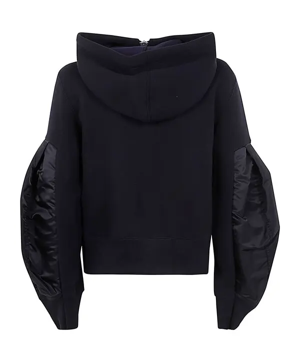 Sacai Panelled Zip-up Hooded Drawstring Jacket - Black