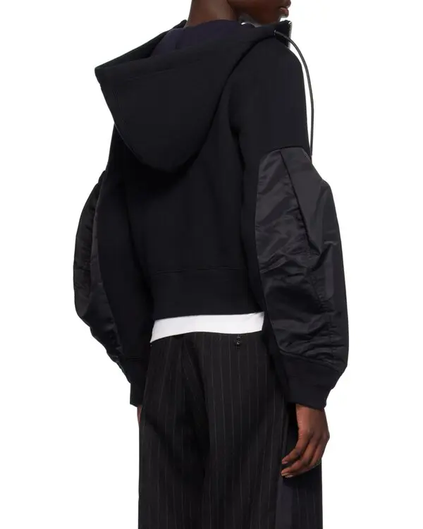 Sacai Panelled Zip-up Hooded Drawstring Jacket - Black