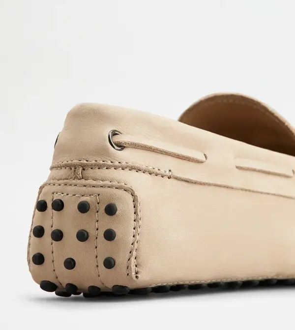 TOD'S Round Toe Slip-on Loafers With Tie Detailing - Beige