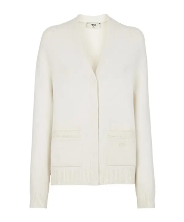 Fendi V-neck Cardigan With Logo Embellishment