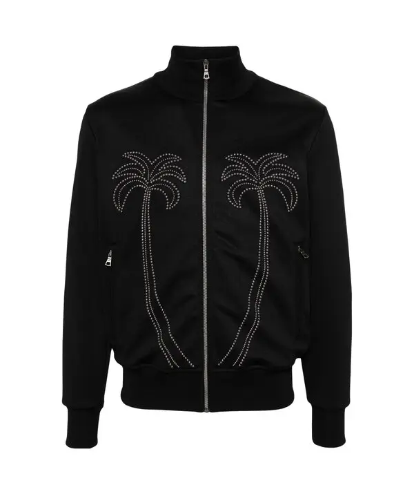 Palm Angels Milano Stud Embellished Zipped Track Jacket - Black
