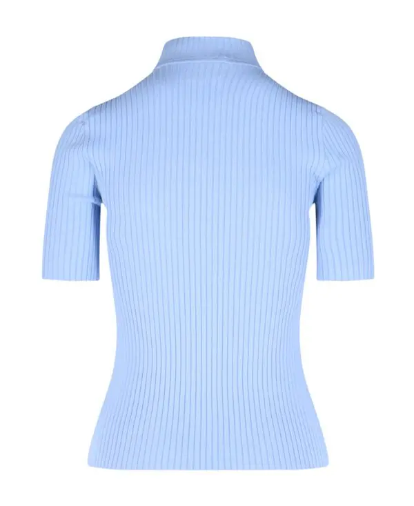 COURREGES Courrèges Ribbed High Neck Short Sleeve Jumper - Blue