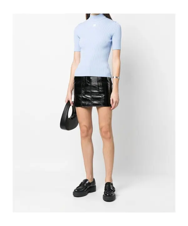 COURREGES Courrèges Ribbed High Neck Short Sleeve Jumper - Blue