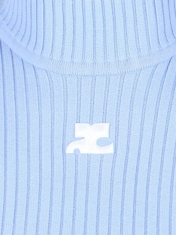 COURREGES Courrèges Ribbed High Neck Short Sleeve Jumper - Blue