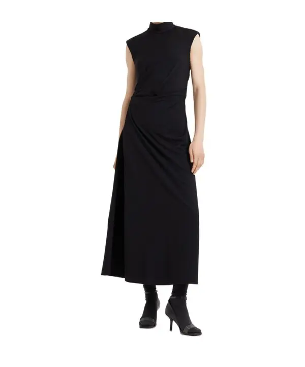 Brunello Cucinelli High-neck Sleeveless Draped Midi Dress