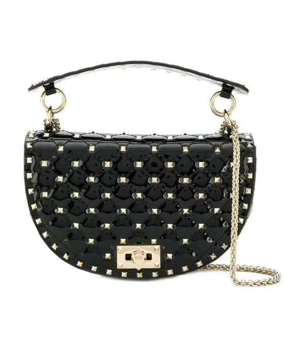 Valentino Garavani Rockstud Quilted Rivet Saddle Bag - Black