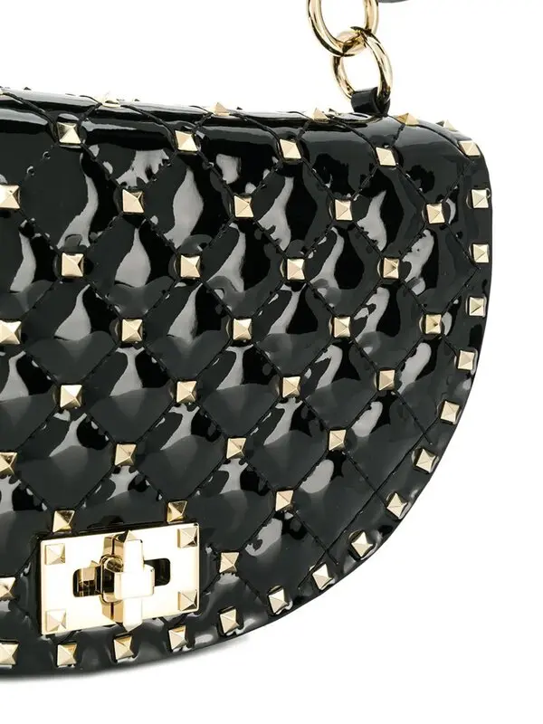 Valentino Garavani Rockstud Quilted Rivet Saddle Bag - Black