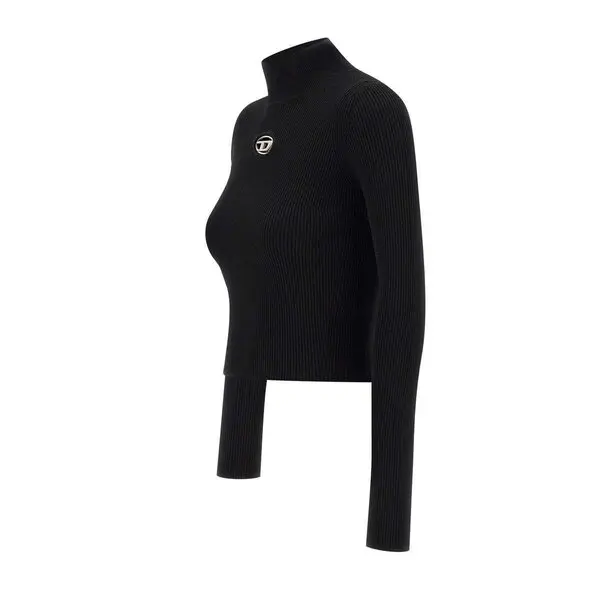 DIESEL® Rib-knit High-neck Top With Metal Oval D Detail