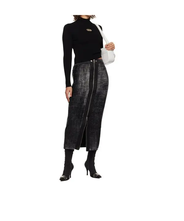 DIESEL® Rib-knit High-neck Top With Metal Oval D Detail