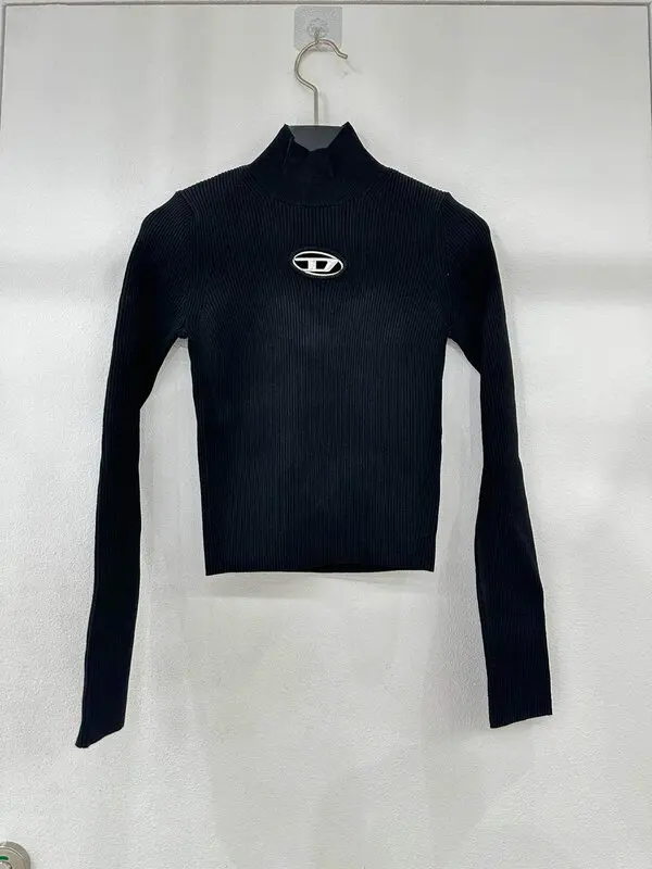 DIESEL® Rib-knit High-neck Top With Metal Oval D Detail