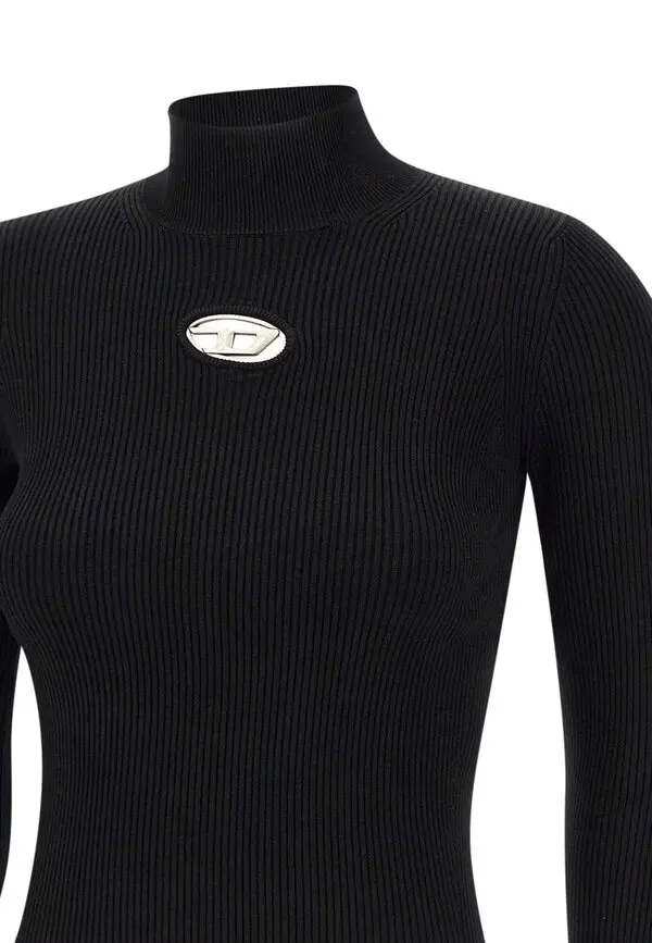 DIESEL® Rib-knit High-neck Top With Metal Oval D Detail