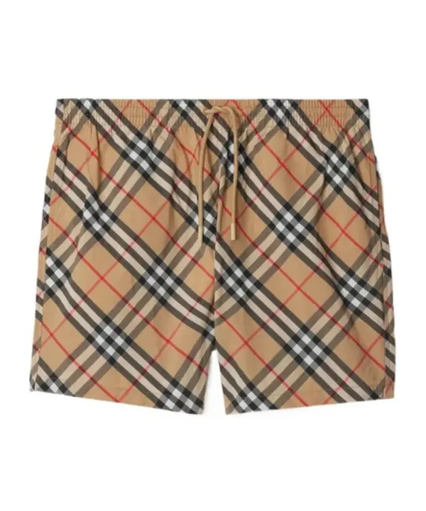 Burberry Check Printed Drawstring Swim Shorts - Sand-colored