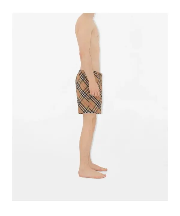 Burberry Check Printed Drawstring Swim Shorts - Sand-colored