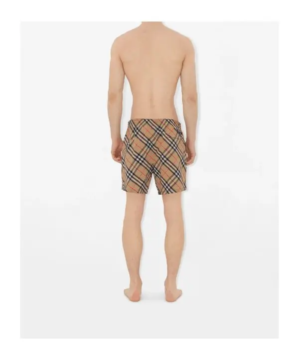 Burberry Check Printed Drawstring Swim Shorts - Sand-colored