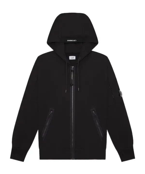 C.P. COMPANY Lens Zip Hooded Knitted Sweater - Black