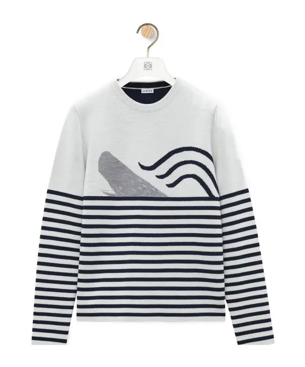 Loewe Whale Motif Striped Wool Sweater