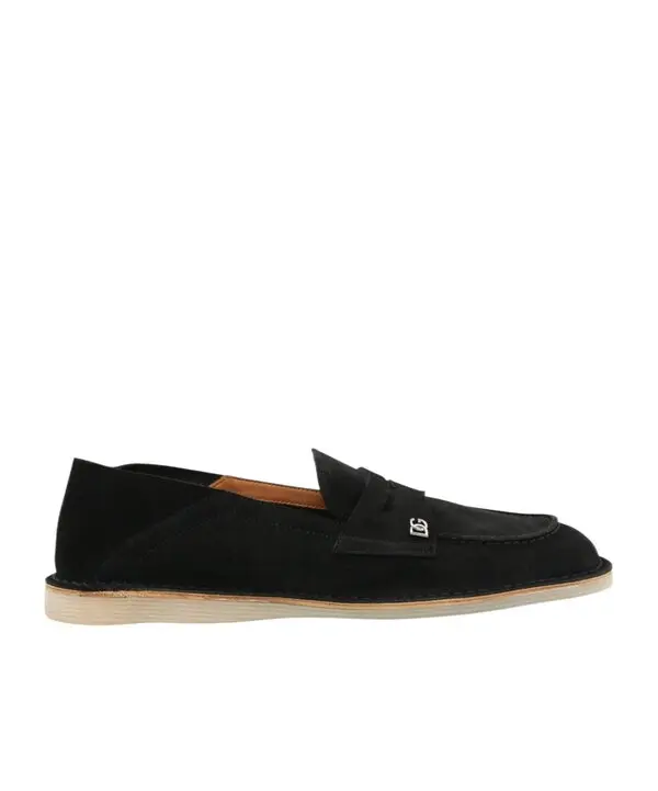 Dolce & Gabbana Suede Slip-on Loafers With Branded Hardware - Black