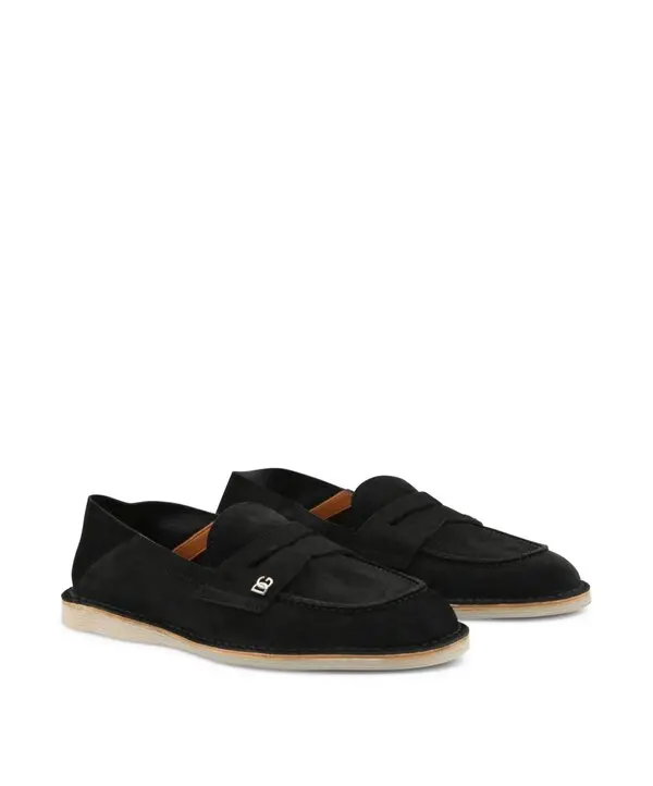 Dolce & Gabbana Suede Slip-on Loafers With Branded Hardware - Black