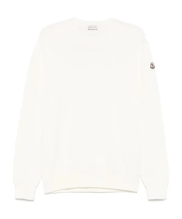 Moncler Cotton Sweater With Logo Patch - White