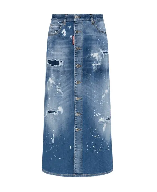 Dsquared2 Distressed Denim Midi Skirt