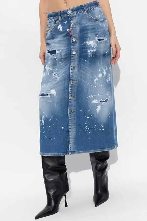 Dsquared2 Distressed Denim Midi Skirt