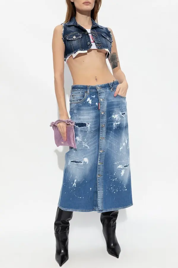 Dsquared2 Distressed Denim Midi Skirt