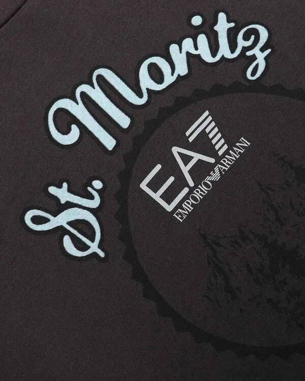 EA7 Brown Logo Round Collar T-shirt