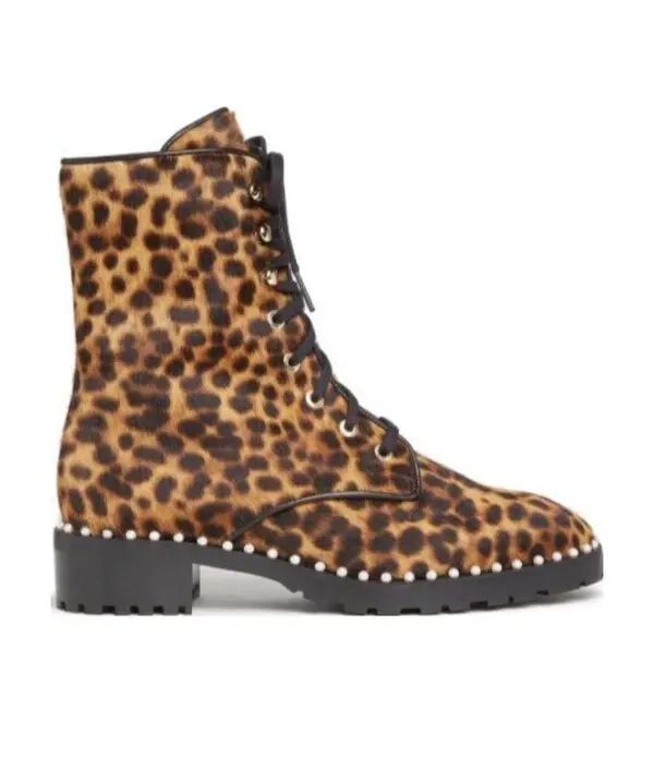STUART WEITZMAN Leopard Print Lace Up Boots