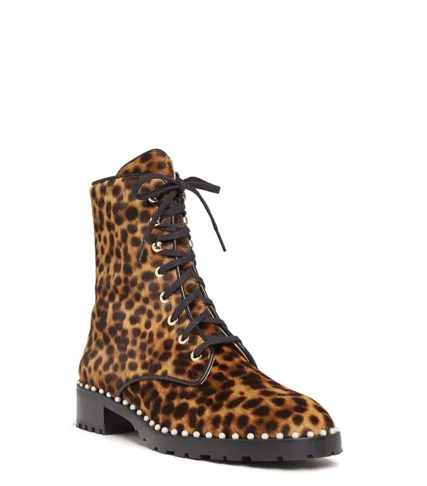 STUART WEITZMAN Leopard Print Lace Up Boots
