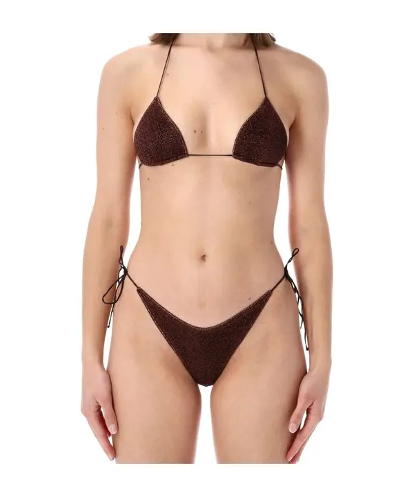 Oseree Glitter Detailed Triangle Bikini Set - Nude