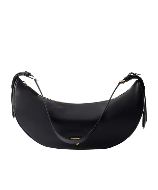 Prada Triangle-logo Demi-lune Shoulder Bag - Black