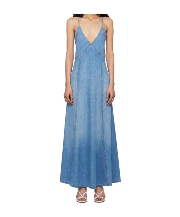 Chloé Maxi Denim Dress With V-neck