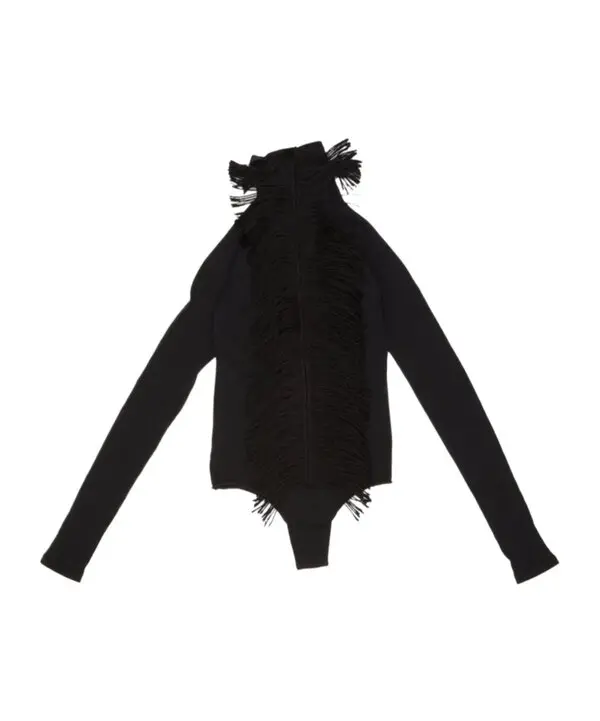 Alaïa Fringe High Neck Long Sleeve Top - Black
