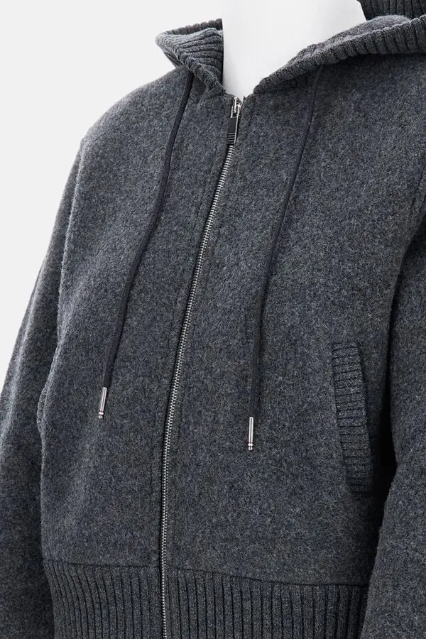 Thom Browne Zip-up Drawstring Knitted Hoodie - Black
