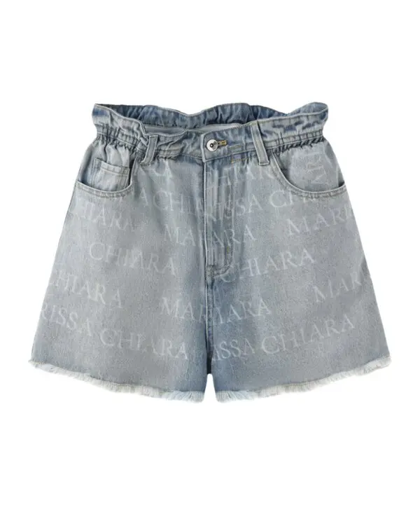 Marissa Chiara Belted Logo Print Denim Shorts