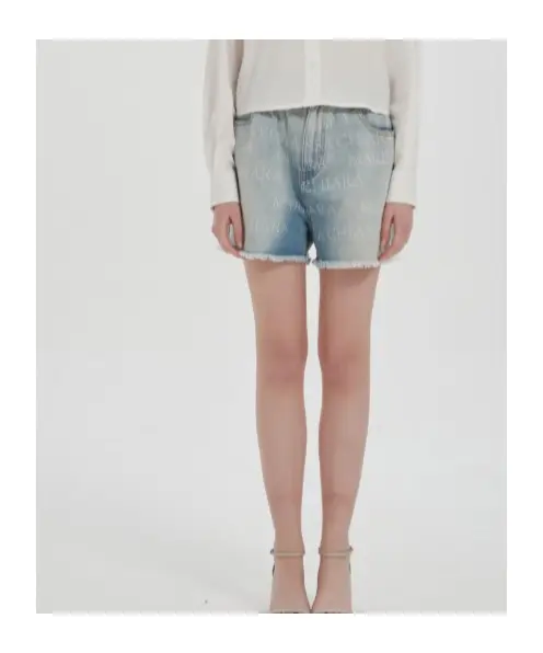 Marissa Chiara Belted Logo Print Denim Shorts