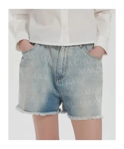 Marissa Chiara Belted Logo Print Denim Shorts